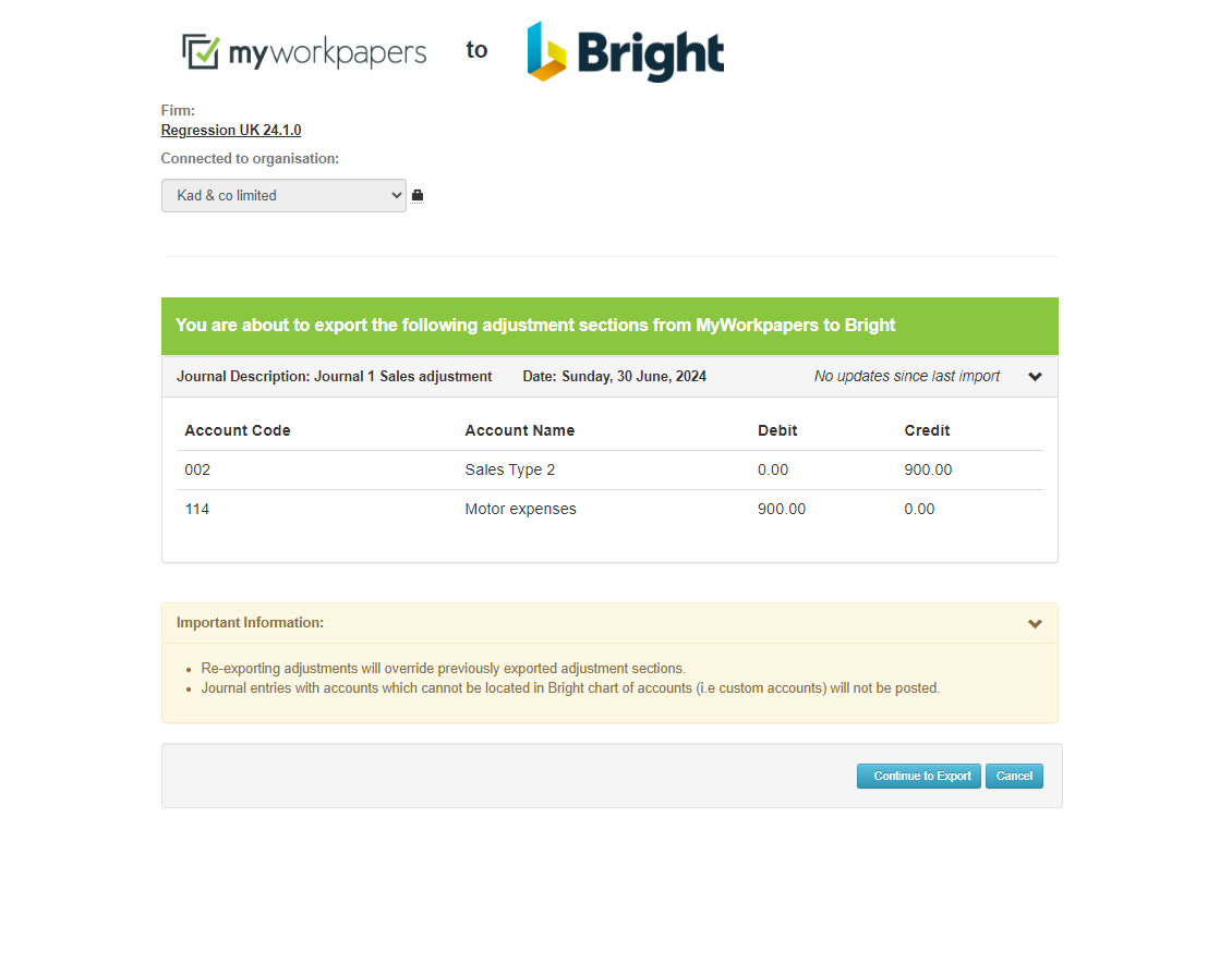 Exporting Journal Entries To Bright – MyWorkpapers