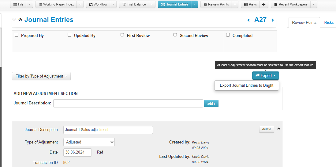 Exporting Journal Entries To Bright – MyWorkpapers