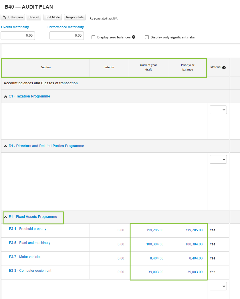 Complete the Audit Plan - Sections, Lead Schedules and Balances Display ...
