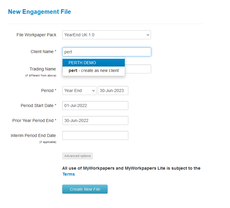Creating a new file – MyWorkpapers